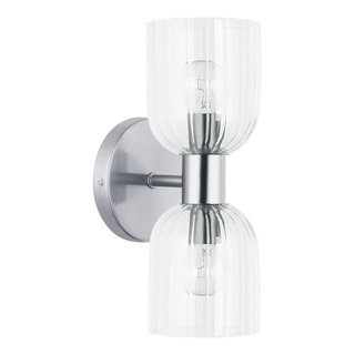 Vienna 2 Light Incandescent Wall Sconce, Clear Ribbed Glass ...