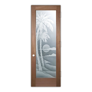 Interior Doors - Palm Sunset Frosted Glass Design - 28" x 80 ...