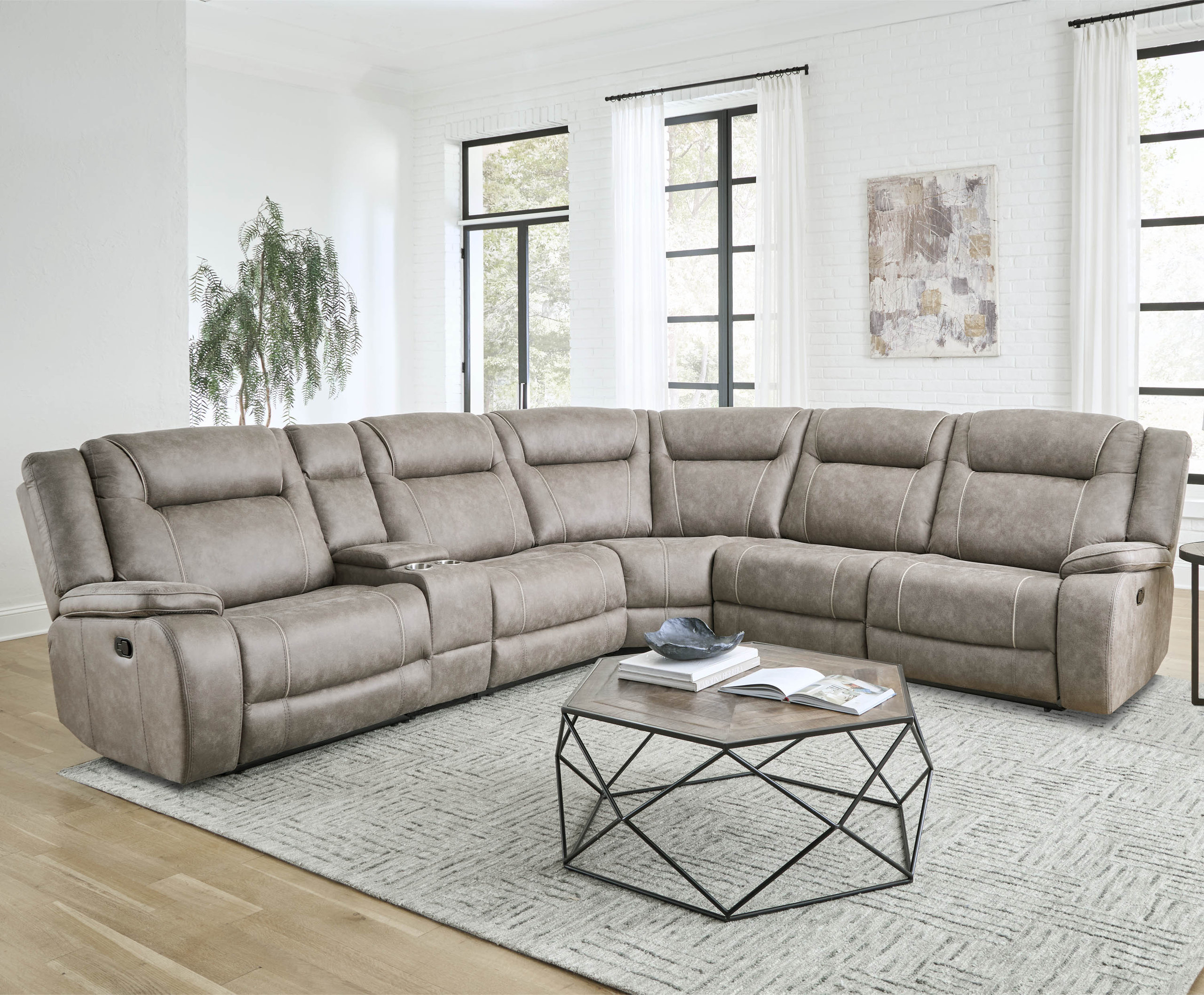 6 Piece Modular Reclining Sectional and Entertainment Console ...