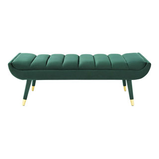 Suzi Green Channel Tufted Performance Velvet Accent Bench - Modern ...