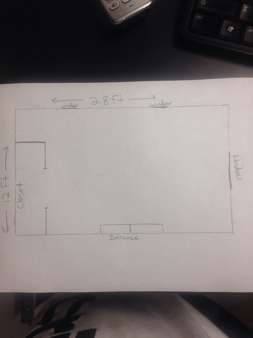 Rectangular bedroom layout help! 12ft by 28ft