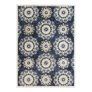 5" x 7" Blue and Beige Floral Disc Area Rug - Contemporary - Area Rugs ...