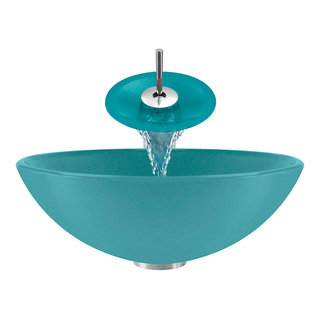 Polaris Sinks P106-TQ-WF Turquoise Bathroom Glass Vessel Sink Ensemble ...