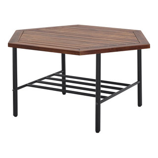 Pearson Modern Wood and Metal Outdoor Hexagon Coffee Table ...