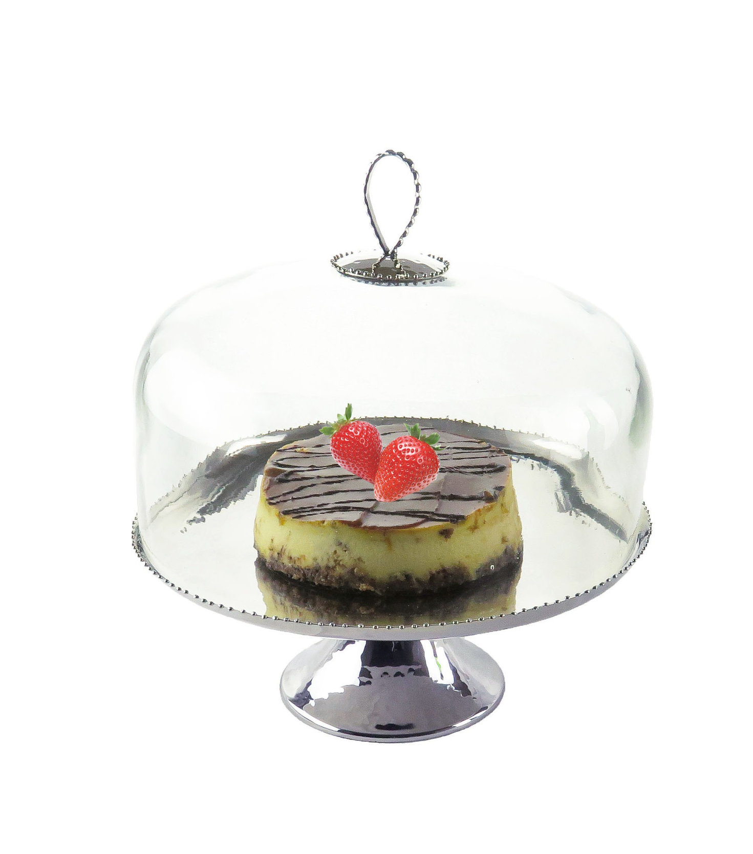 Beaded Round Cake Stand with Glass Dome Cover, 12" - Contemporary ...