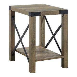 22" Rustic Oak Manufactured Wood Rectangular End Table With Shelf ...