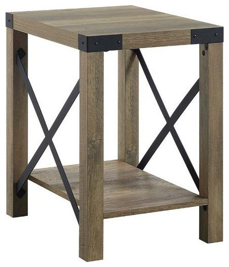 22" Rustic Oak Manufactured Wood Rectangular End Table With Shelf ...