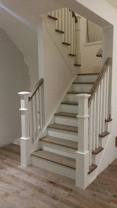 white railing or stained railing for stairs?