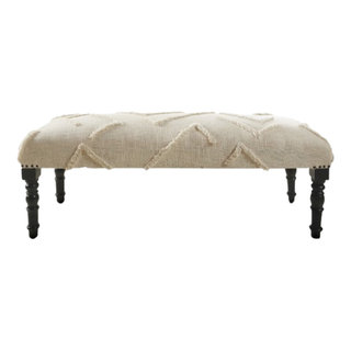47" Cream and Black Cotton Upholstered Geometric Bench - Traditional ...