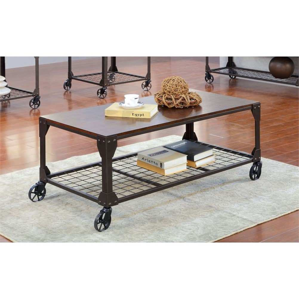 Bowery Hill Modern Metal Coffee Table with Casters in Black Finish ...