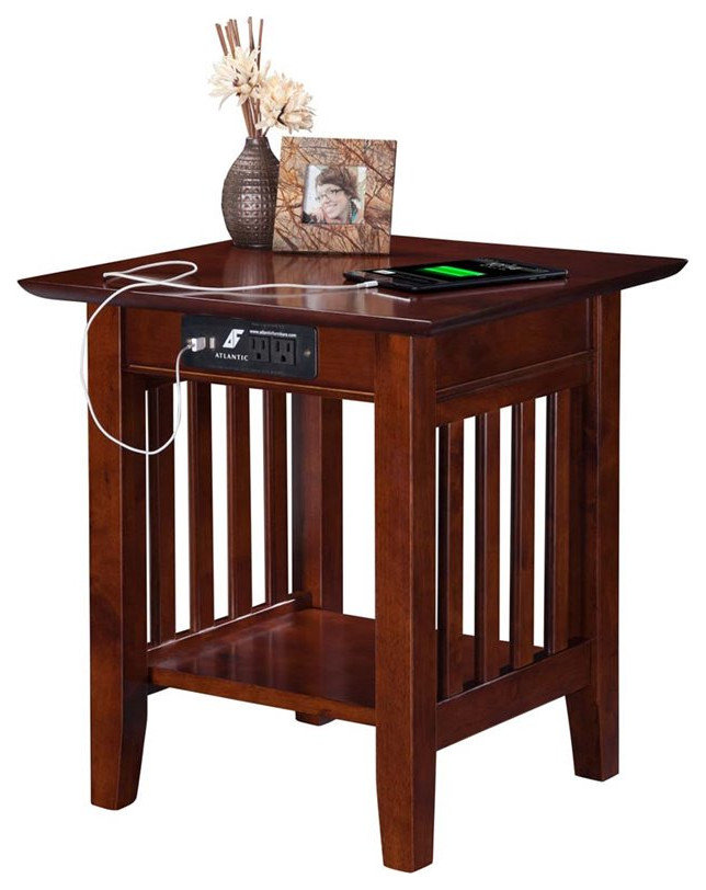 AFI Mission Solid Wood End Table with Built in Device Charger in Brown ...