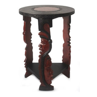 Ancestral Faces Wood Accent Table - Eclectic - Side Tables And End ...