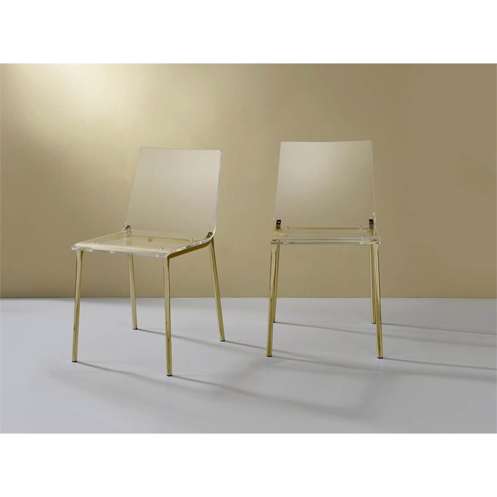 Fox Hill Trading Pure Decor 17.5" Metal Dining Chair in Clear/Gold (Set ...