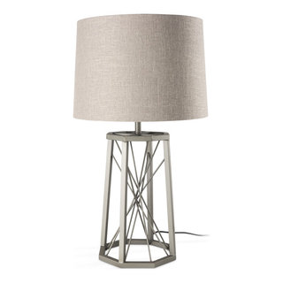 Raen Gray Metal Octagonal Base With Beige Shade Table Lamp ...