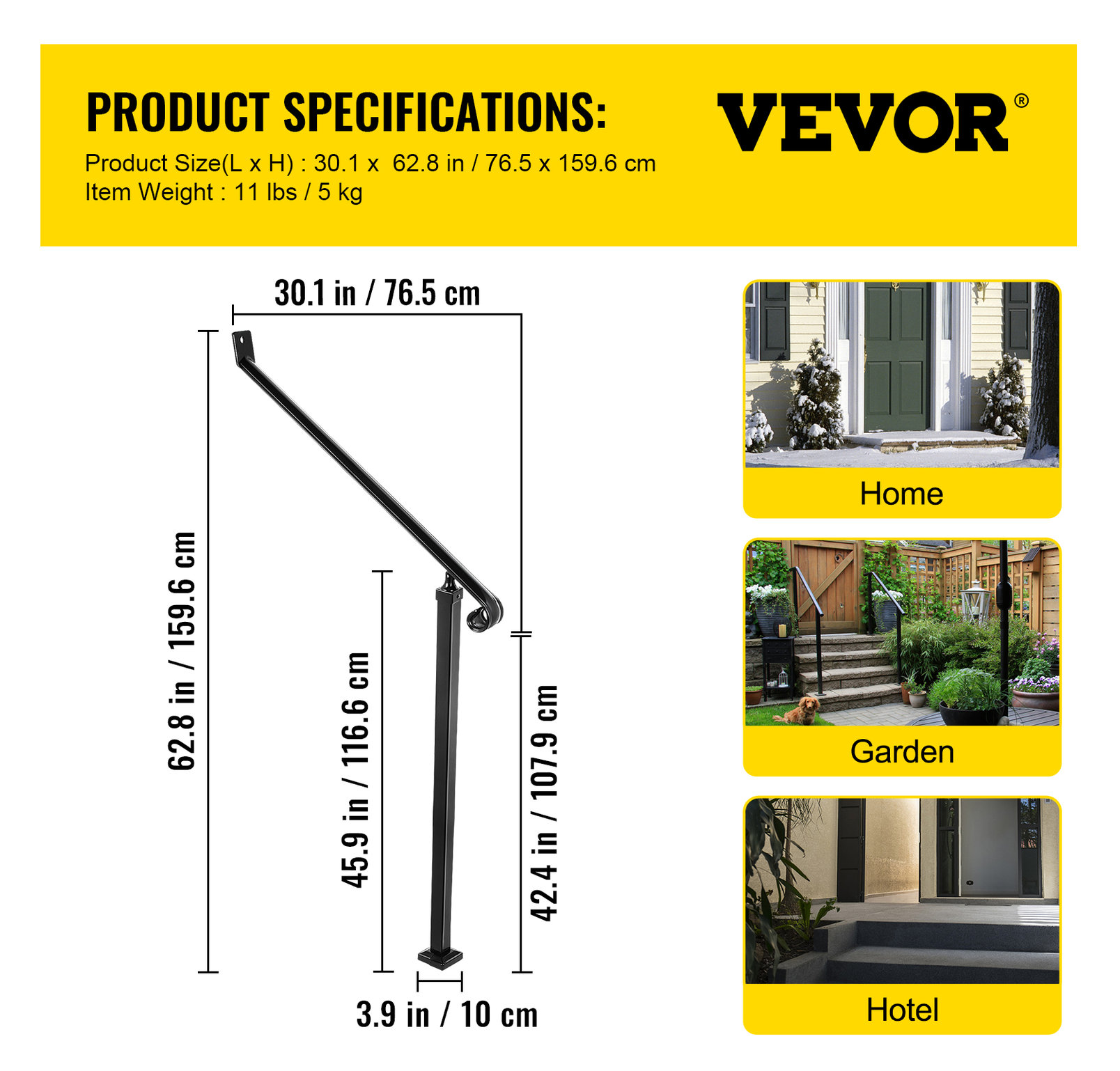 Handrails for Outdoor Steps Wrought Iron Step Railings, Fit 2-3 Steps ...