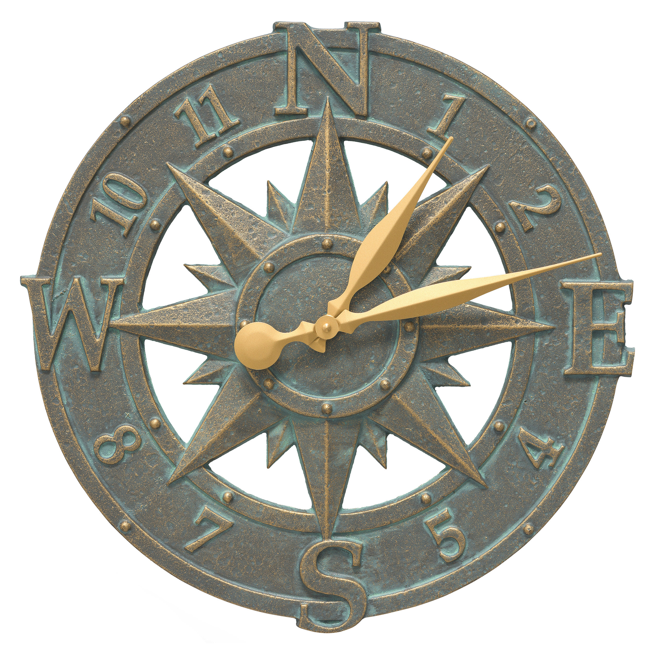 Compass Rose 16" Indoor Outdoor Wall Clock, 16X16x1.25 - Beach Style ...
