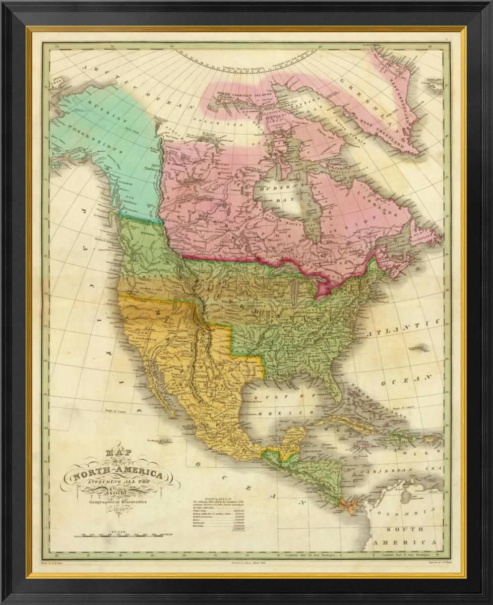 Map, North America All The Recent Geographical Discoveries, 1826, 17"x1 ...