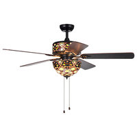 Kalsti 6-Light Lily Tiffany 5-Blade 52" Matte Black Ceiling Fan ...