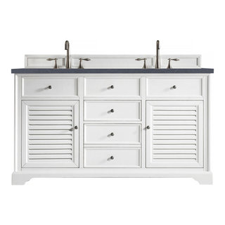 Savannah 60" Double Vanity Cabinet, Bright White, Charcoal Soapstone ...