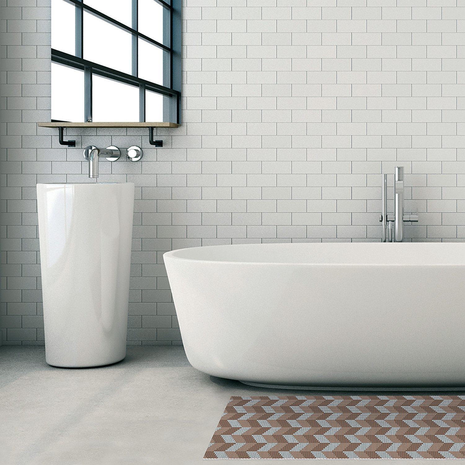 Chevron PVC Bathroom Mat, Beige, 26" x 79", Covers 13.9 sq ft, 26" x 79 ...