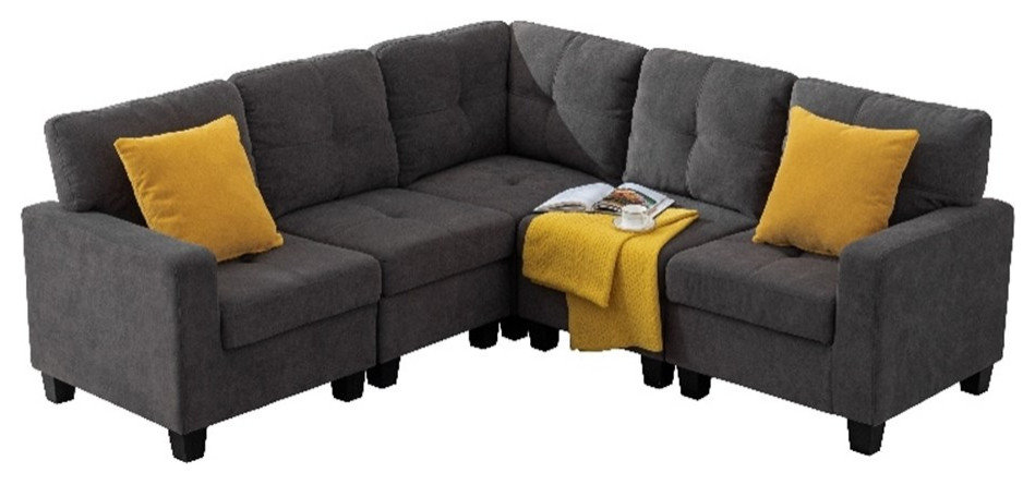 Pemberly Row 5pc Modern Solid Wood Modular Sectional Sofa Couch in Dark ...