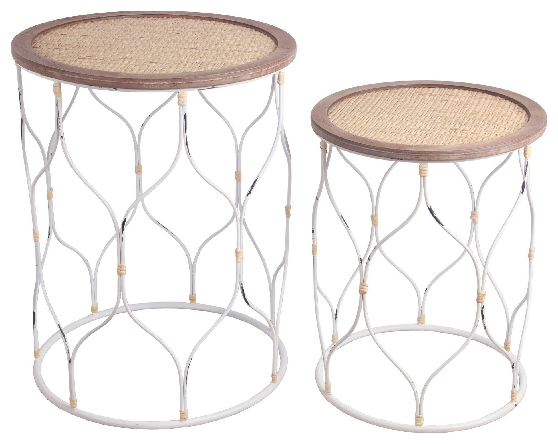 Metal Accent Table with Round Top and Open Lattice Frame, Set of 2 ...