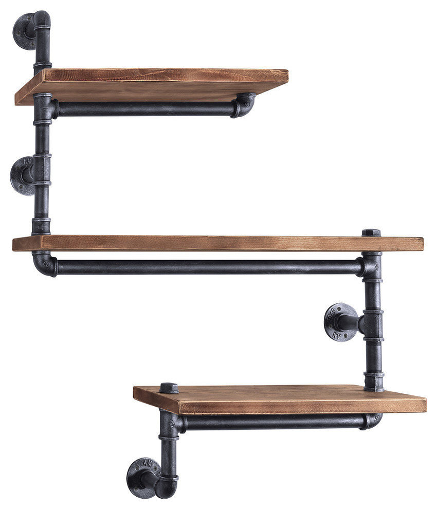 Mona Industrial Floating Pipe Wall Shelf, Silver Brushed Gray ...