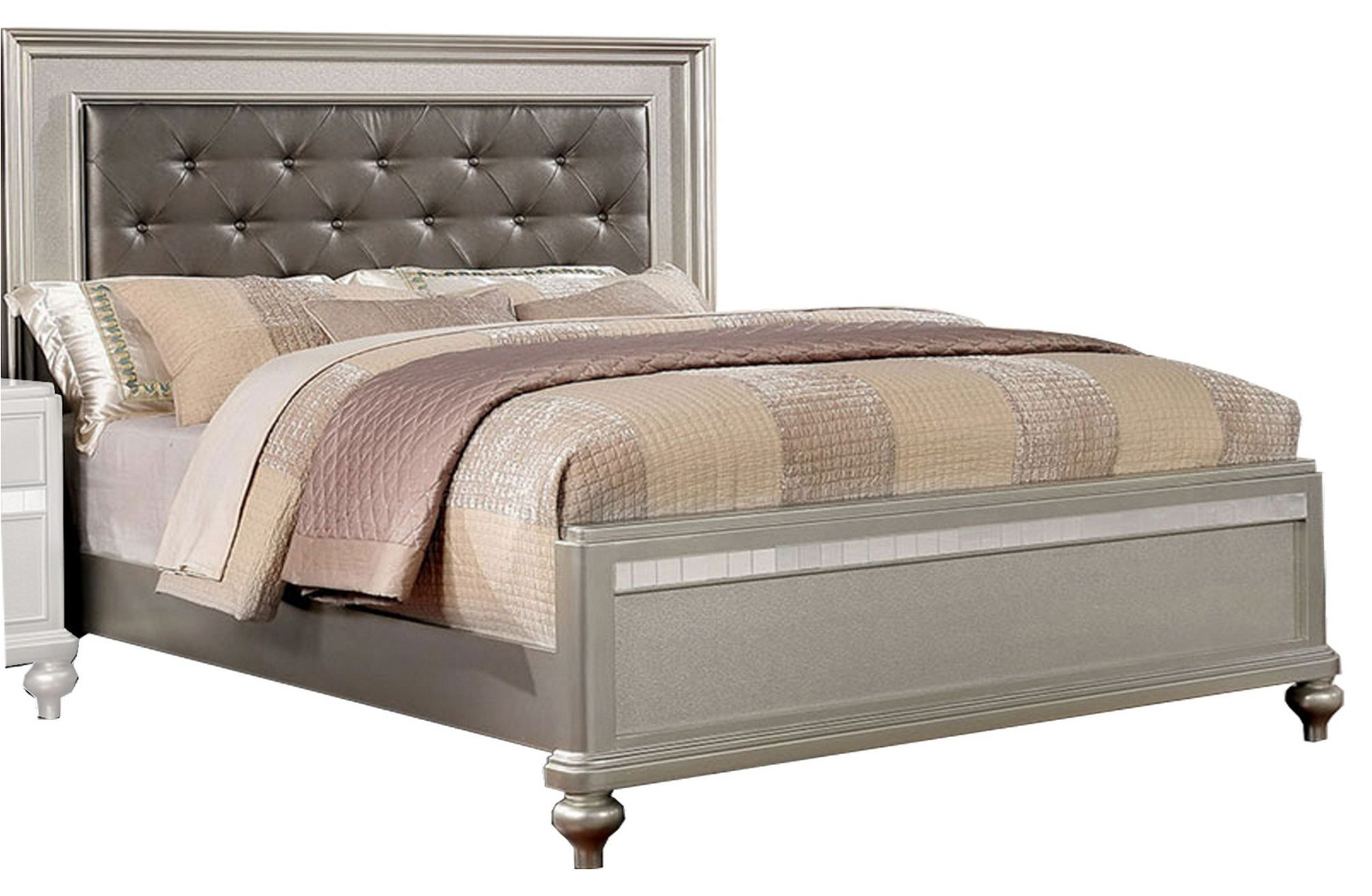 Button Tufted Full Size Bed with Leatherette Headboard, Silver ...