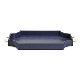 Two's Company Regency Decorative Navy Rectangle Tray with Scallop Sides ...