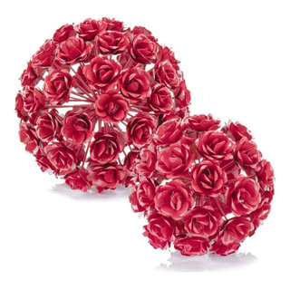 HomeRoots 8" x 8" x 8" Red Rose Sphere - Traditional - Decorative ...