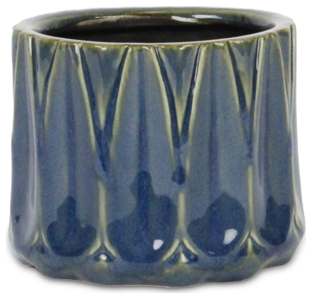 Geometric Blue Ceramic Pot - Small - Contemporary - Outdoor Pots And ...