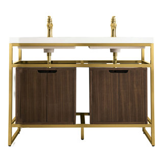 Boston 47" Sink Console Radiant Gold, Walnut Storage Cabinet White ...