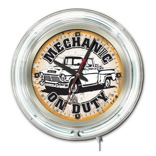 Mechanic on Duty Neon Clock - Contemporary - Wall Clocks - by Bison ...