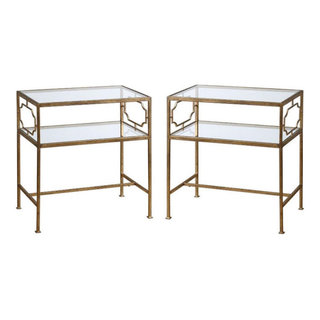 Home Square Leafed Iron Glass Side Table in Gold Finish - Set of 2 ...