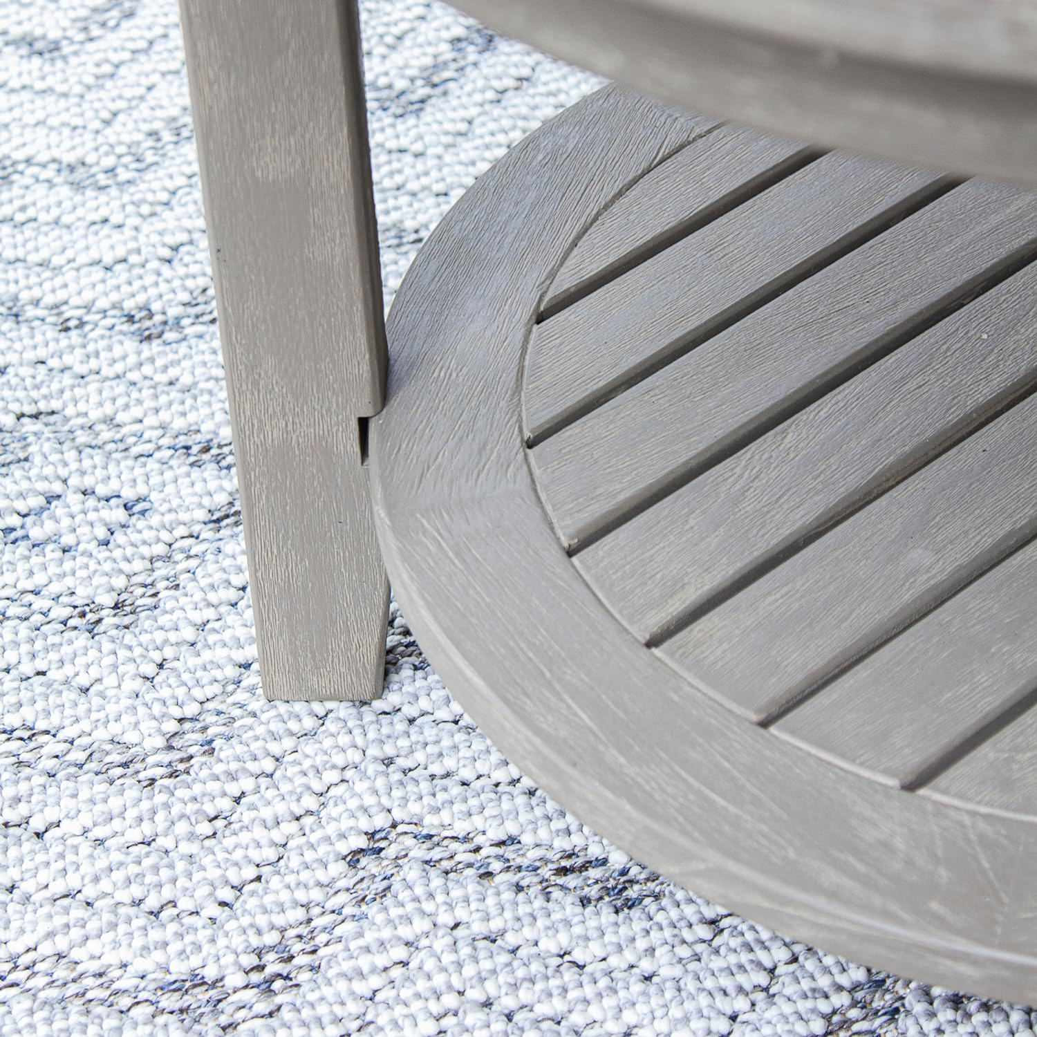 Weathered Teak Patio Table with Storage Shelf and 24-Inch Round Top ...
