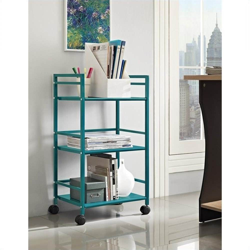 Altra Furniture Marshall 3 Shelf Metal Rolling Utility Cart in Teal ...