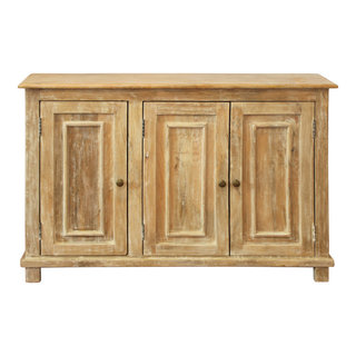 Bayside Jensen 3-Door Solid Wood Sideboard, Distressed Natural Finish ...