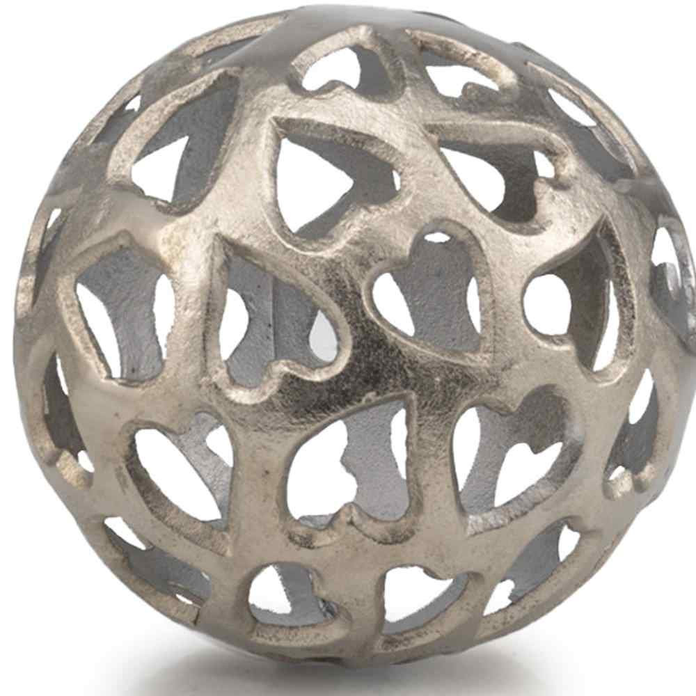 8" Silver Heart Design Pierced Decorative Orb - Contemporary ...