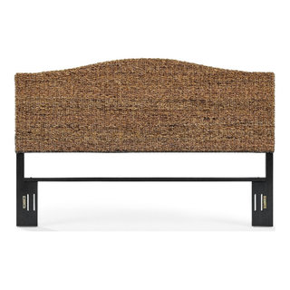 Pemberly Row Coastal Wood King Banana Leaf/Headboard in Natural/Black ...