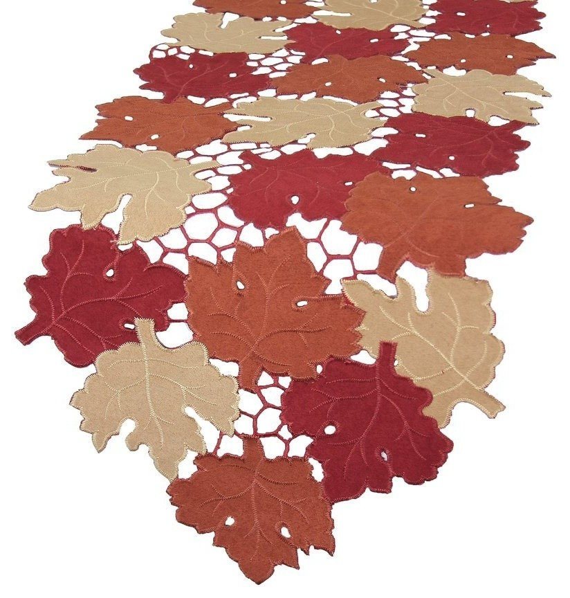 Cutwork Leaves with Poly, Suede Collection Fall Table Runner, 13"X70 ...