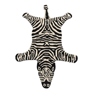 3'x5' Black & White Zebra Hand Tufted Oriental 100% Wool Rug, 0.75 ...
