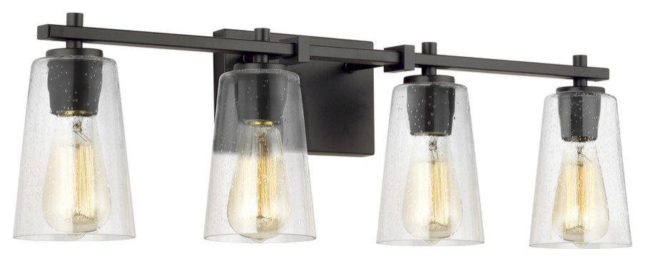 Mercer Bath Vanity Light, 4-Light, Oil Rubbed Bronze, Clear Shade, 28. ...
