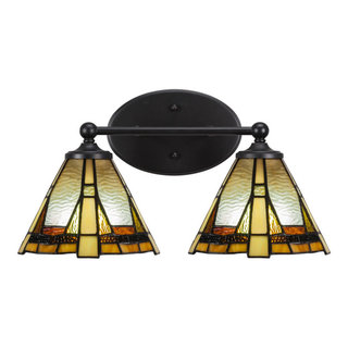 Capri 2-Light Bath Bar, Matte Black/Zion Art - Craftsman - Bathroom ...