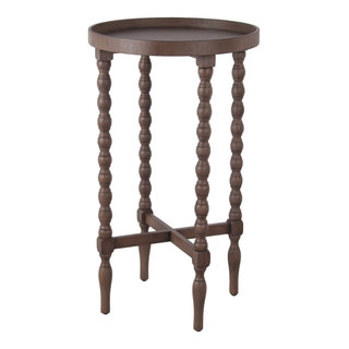 Wooden Round Accent Table with Tray Top and Beaded Turned Legs, Brown ...