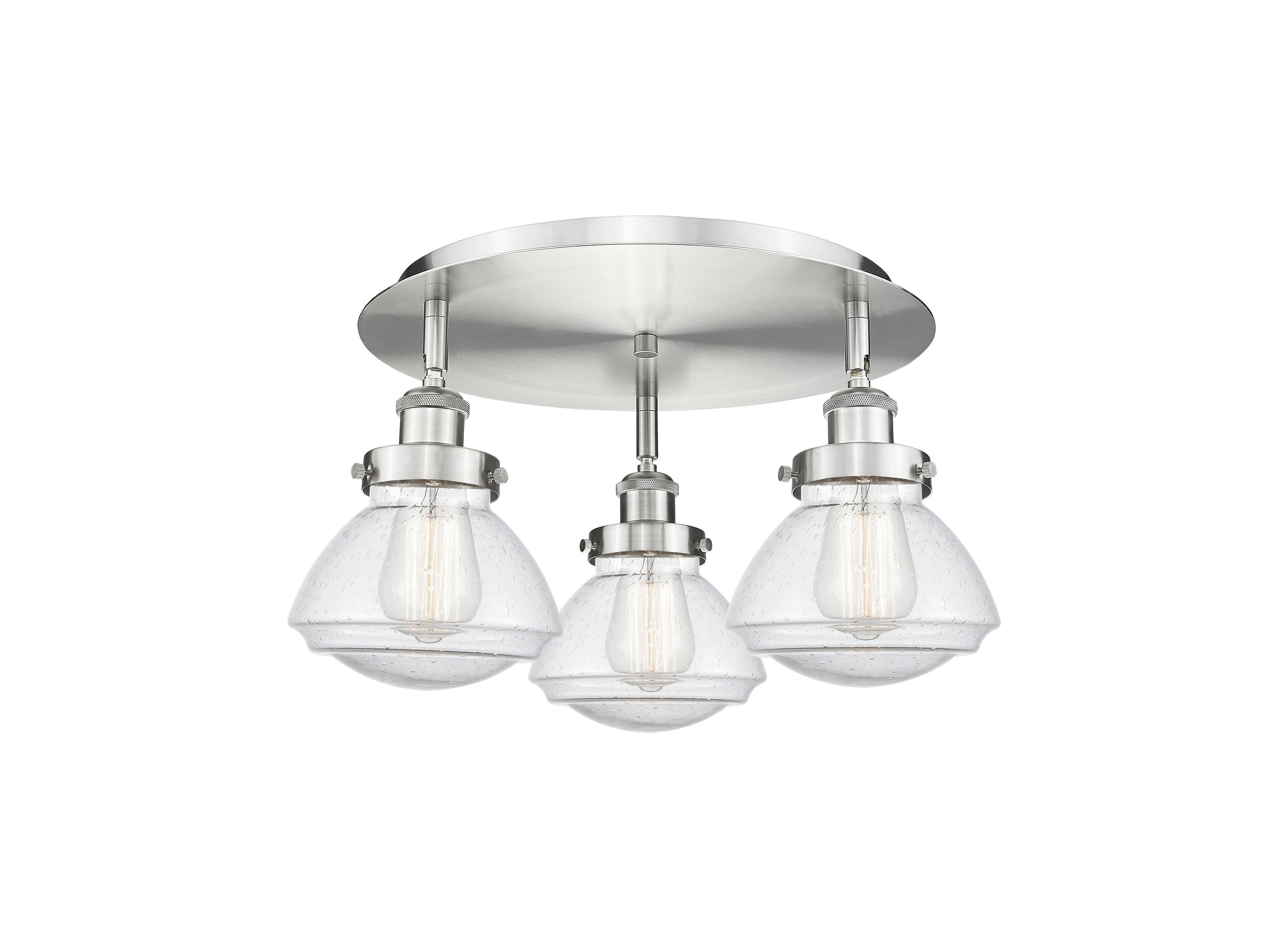 Olean-3 Light 18" Flush Mount-Satin Nickel, Seedy Glass Shade ...
