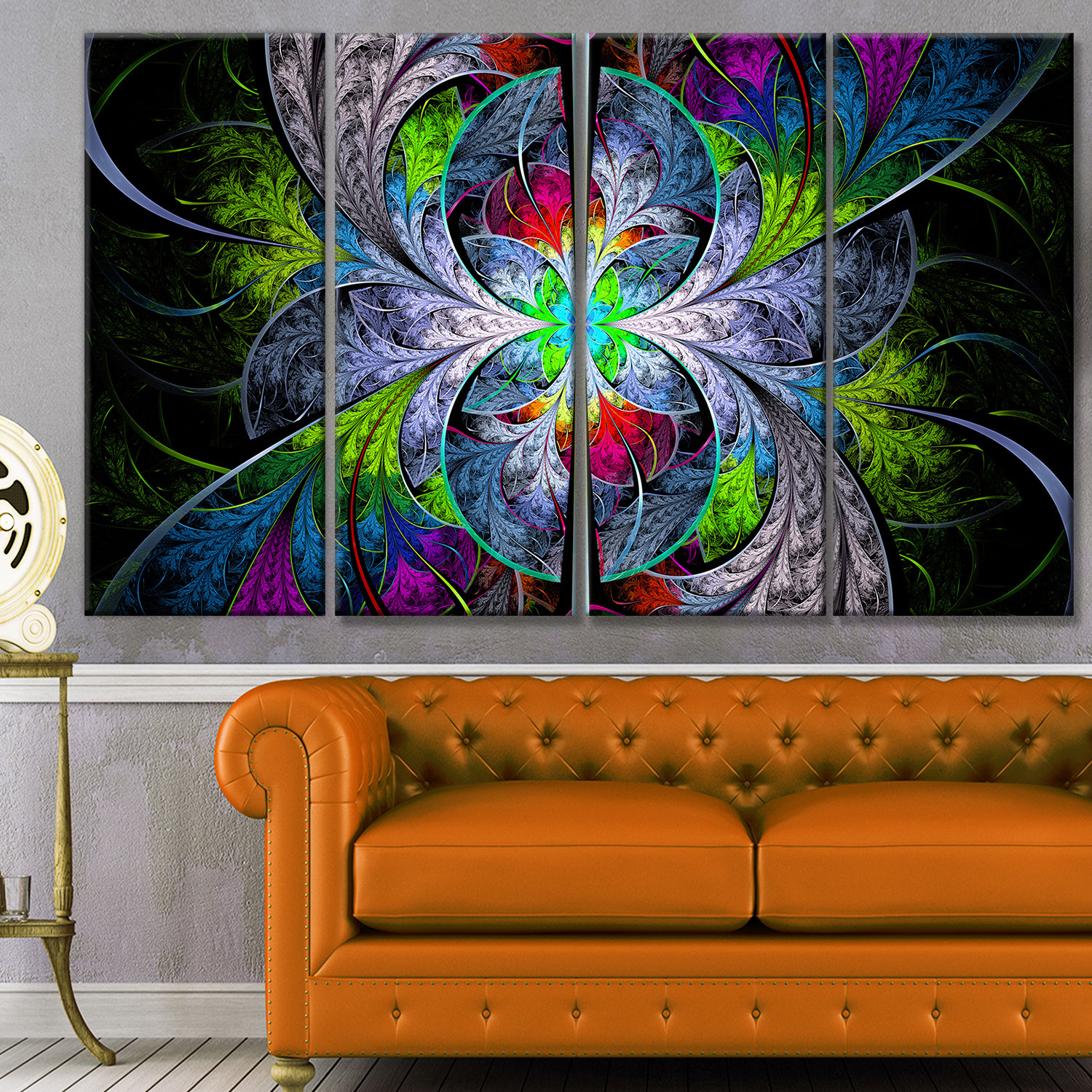 Multi Color Fractal Stained Glass, Multipanel Abstract Wall Art Canvas ...