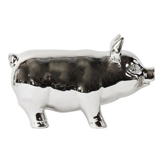 Polished Standing Pig Figurine, Ceramic, Large, Silver - Farmhouse ...
