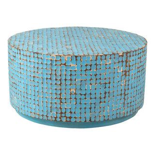 East at Main Cummings Blue Coconut Shell Inlay Round Coffee Table ...