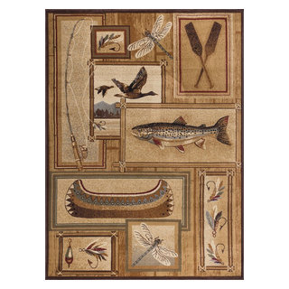 Trout Fishing Novelty Pattern Lodge Area Rug, 7'10'' x 10'3'' - Rustic ...