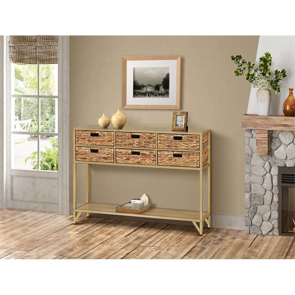 Gallerie Decor Rio Transitional Metal/Wood Console Table in Natural ...